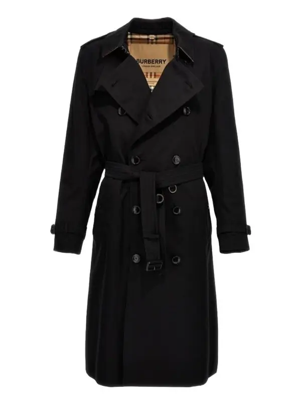 Burberry Heritage Kensington Double Breasted Belted Trench Coat - Black