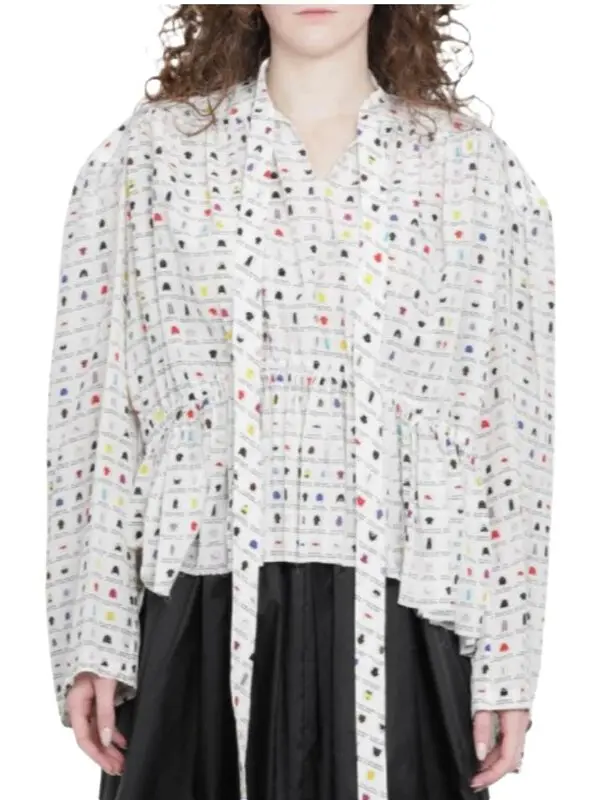 Balenciaga Printed Long-sleeved Blouse With Pleated Details - White