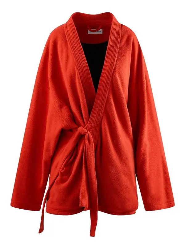 Balenciaga Double Brushed Velvet Jacket With Waist Tie - Red