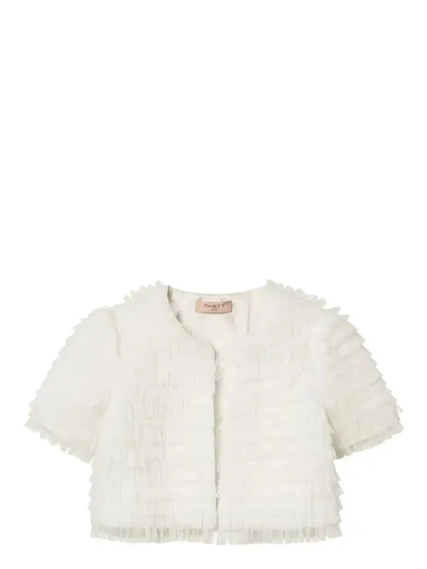 TWINSET Pleated Cropped Jacket With Ruffles - White