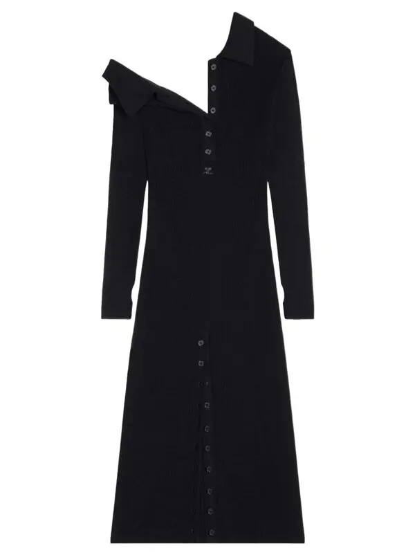 COURREGES Ribbed Knit Button-up Dress With Logo Detail - Black