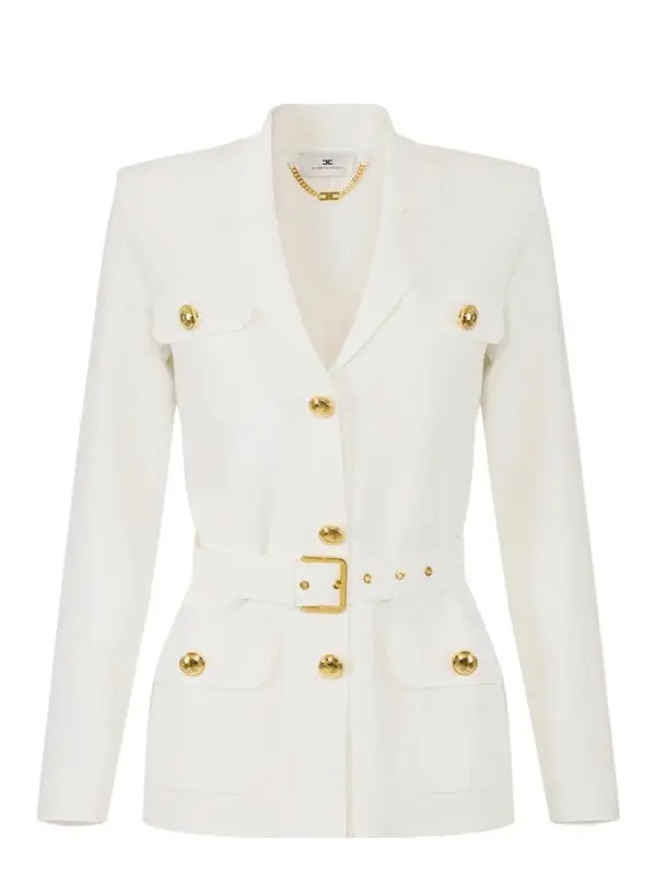 Elisabetta Franchi Milano Stitch Knit Jacket With Gold-tone Hardware - Ivory