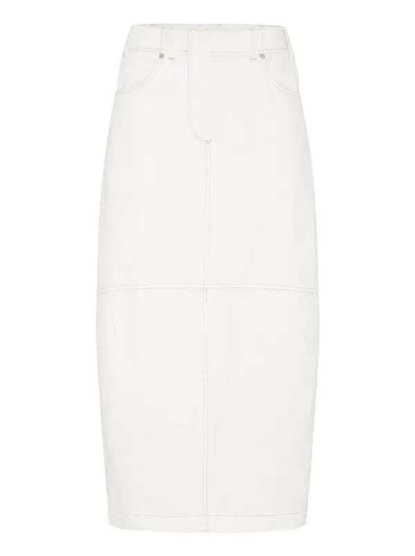 Brunello Cucinelli High-waist Midi Skirt With Straight Hem - White