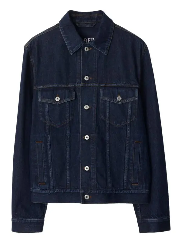 Burberry Button-up Denim Jacket With Equestrian Knight Suede Patches - Indigo
