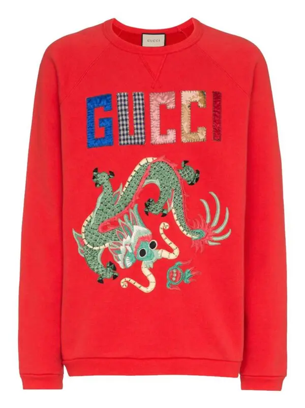 Gucci Embroidered Dragon Sweatshirt - Red
