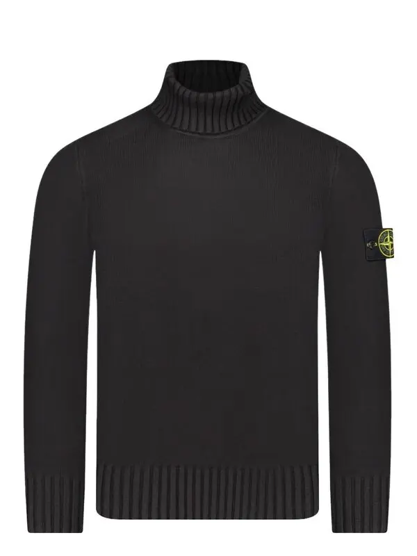 Stone Island Logo Patch Turtleneck Jumper - Black