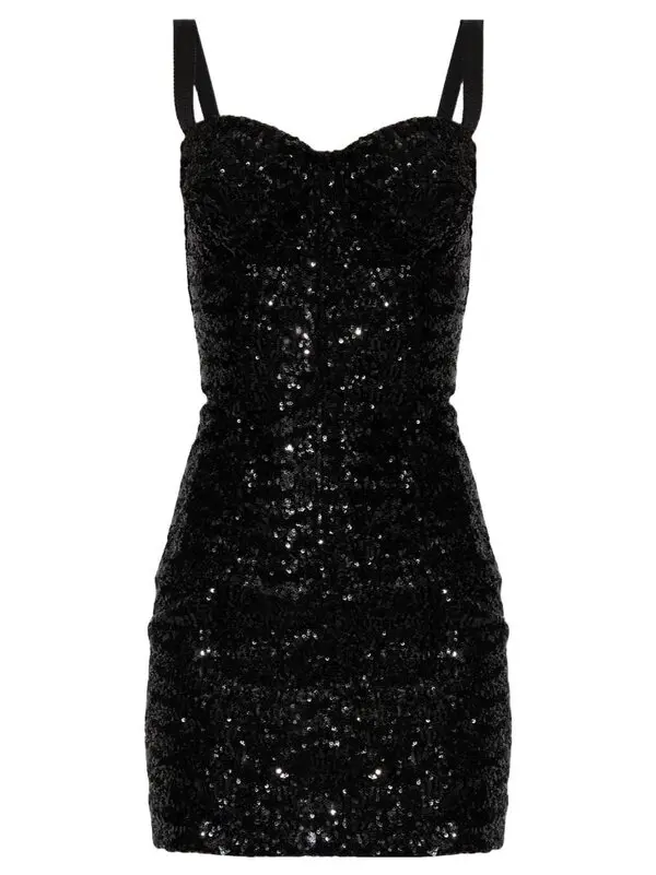 Dolce & Gabbana Sweetheart Neck Sequinned Mini Dress - Black