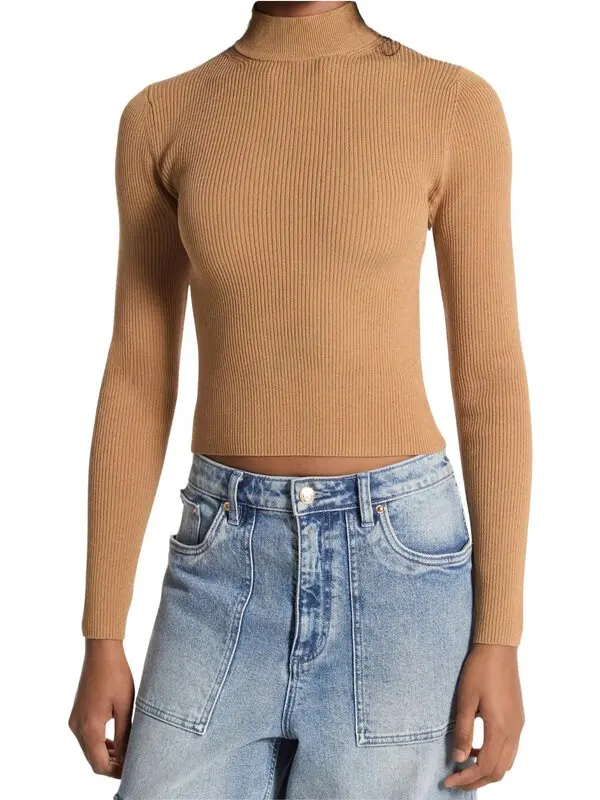 Michael Kors Ribbed Mock Neck Jumper - Dark Camel