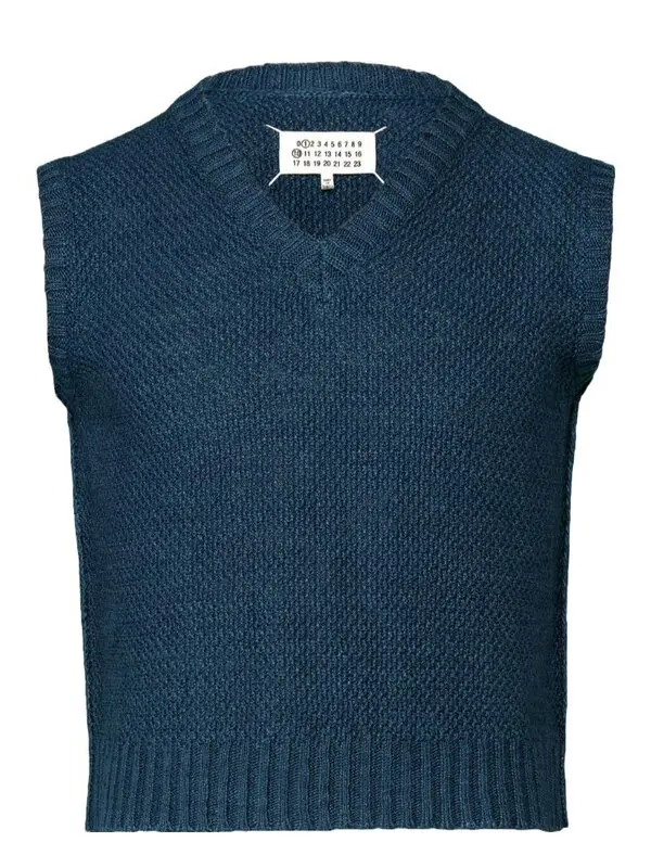 MAISON MARGIELA V-neck Knitted Vest - Blue