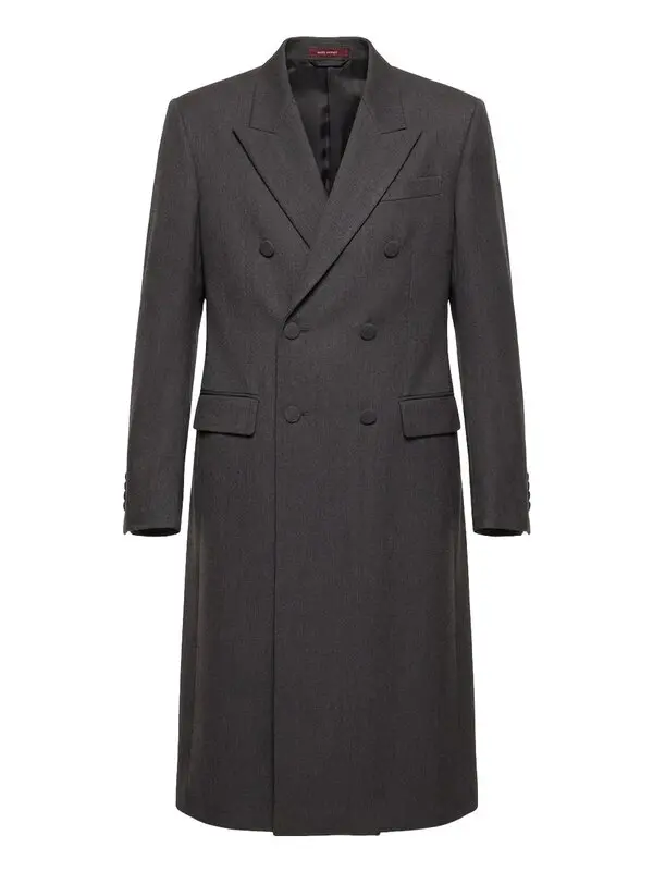 Gucci Double-breasted Button-up Coat With Embroidered Interior - Dark Gray