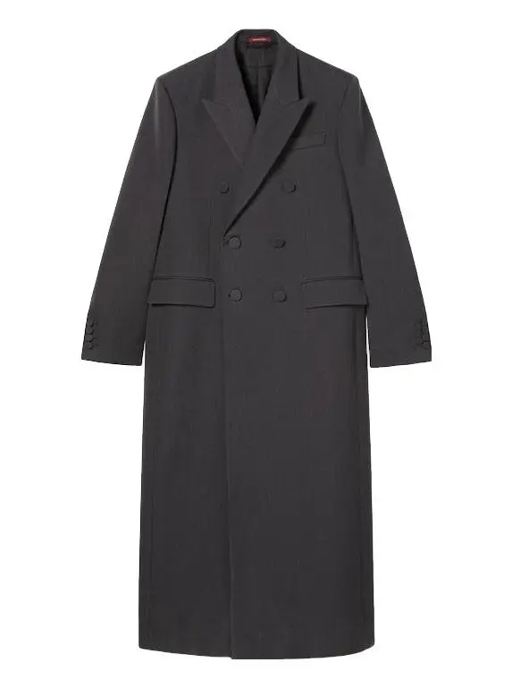 Gucci Double-breasted Collared Button-up Coat With Webbing Detail - Dark Gray