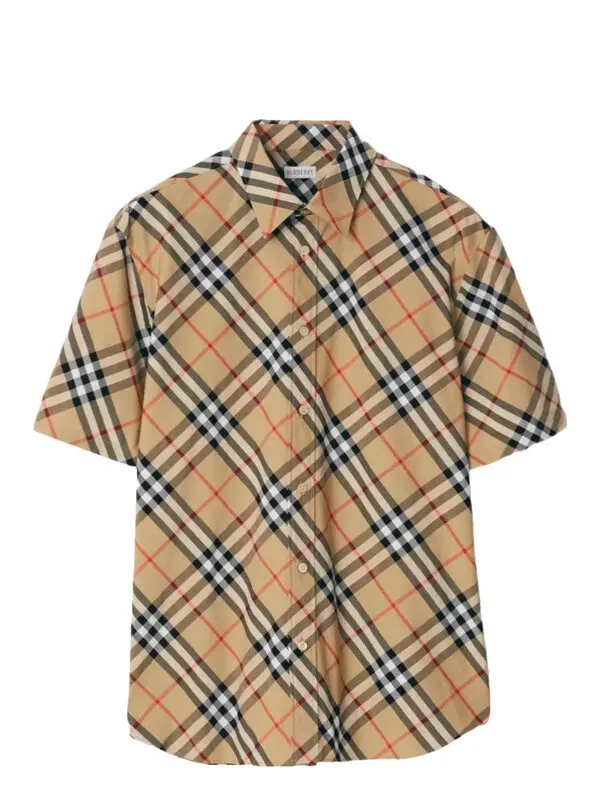 Burberry Short Sleeved Checked Shirt - Nude