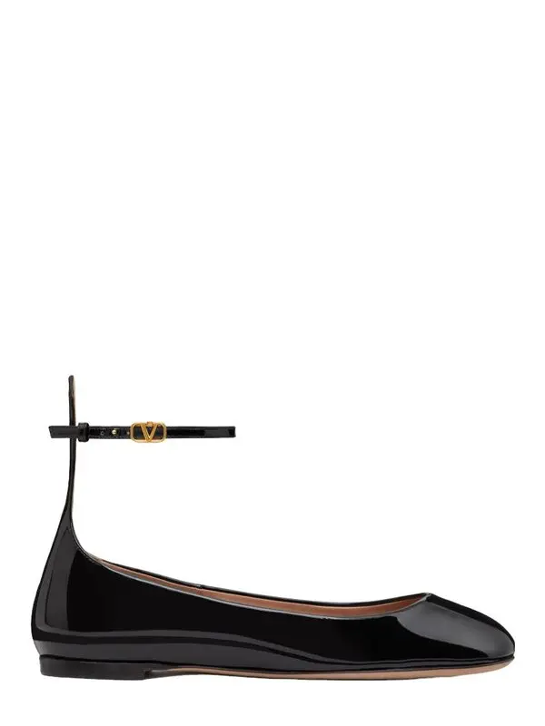 Valentino Garavani Patent Leather Ballerina Flats With Vlogo Buckle - Black
