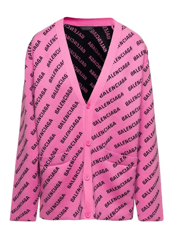 Balenciaga Logo Intarsia Knit Cardigan - Pink