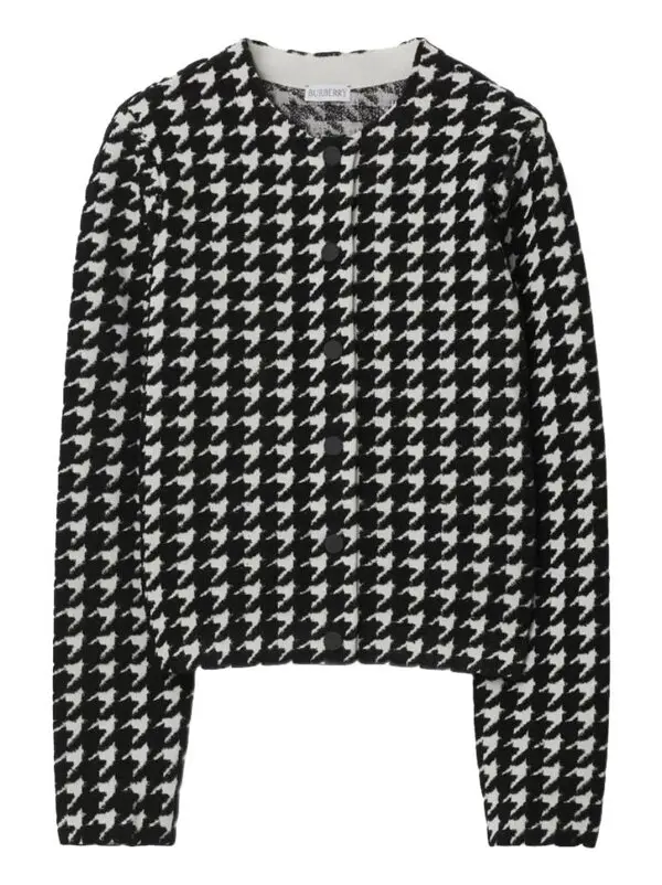 Burberry Houndstooth Pattern Crewneck Buttoned Cardigan - Black