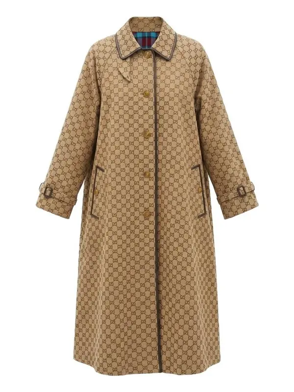 Gucci Reversible Gg Plaid Coat - Camel/ebony