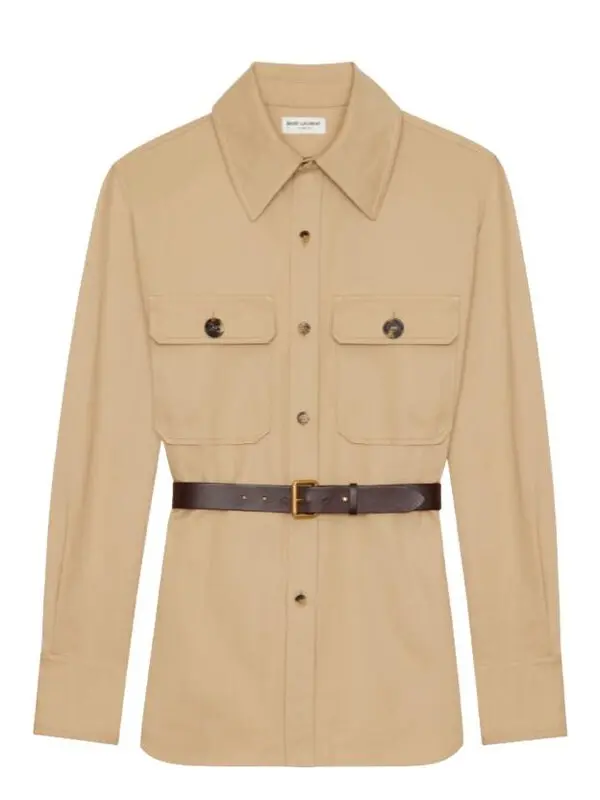 Saint Laurent Oversized Belted Shirt - Nude