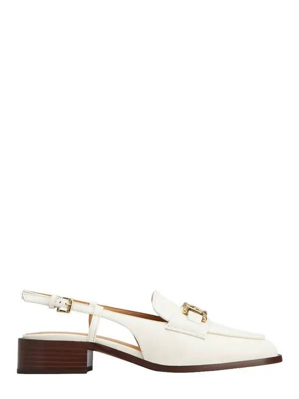 TOD'S Almond Toe Slingback Loafers With Chain Detail - White