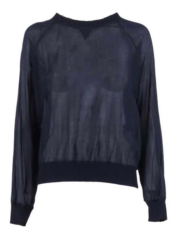 Aspesi Garment-dyed Voile Blouse With Ribbed Hem - Black