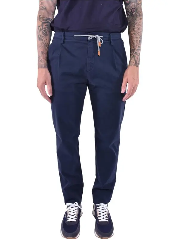 Eleventy Regular-fit Pleated Trousers With Drawstring Closure - Blue