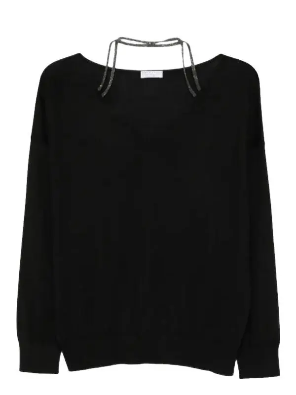 Brunello Cucinelli Embellished V-neck Sweater - Black