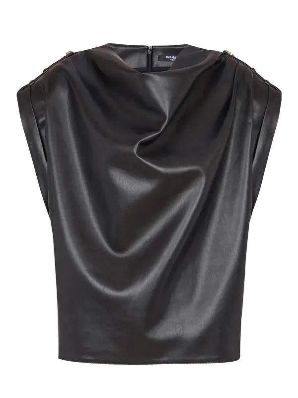 Balmain Faux Leather Draped Top - Black