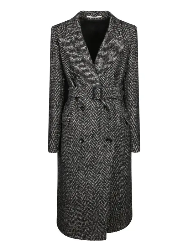 Tagliatore Herringbone Belted Coat - Black