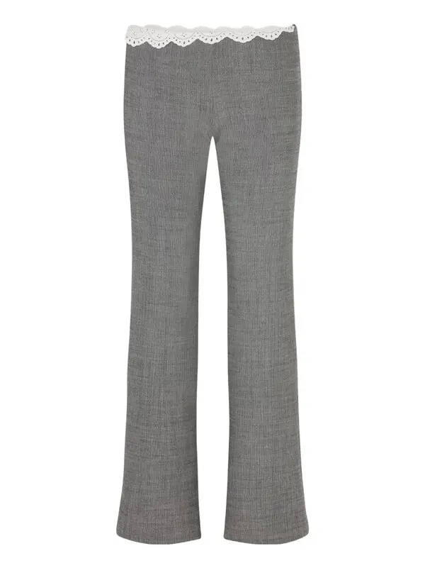 Magda Butrym Wool Flared Casual Pants With Embroidered Lace Trim - Grey