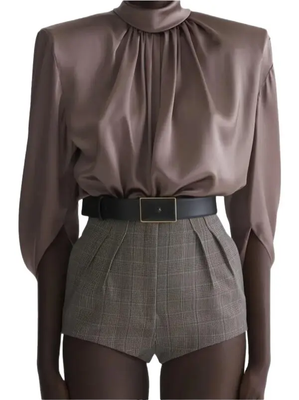 MUGLER Draped High-neck Top - Taupe