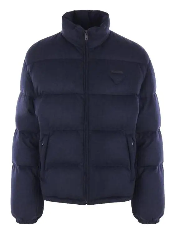 Prada Quilted Zip-up Jacket With Trimmed Pockets - Blue