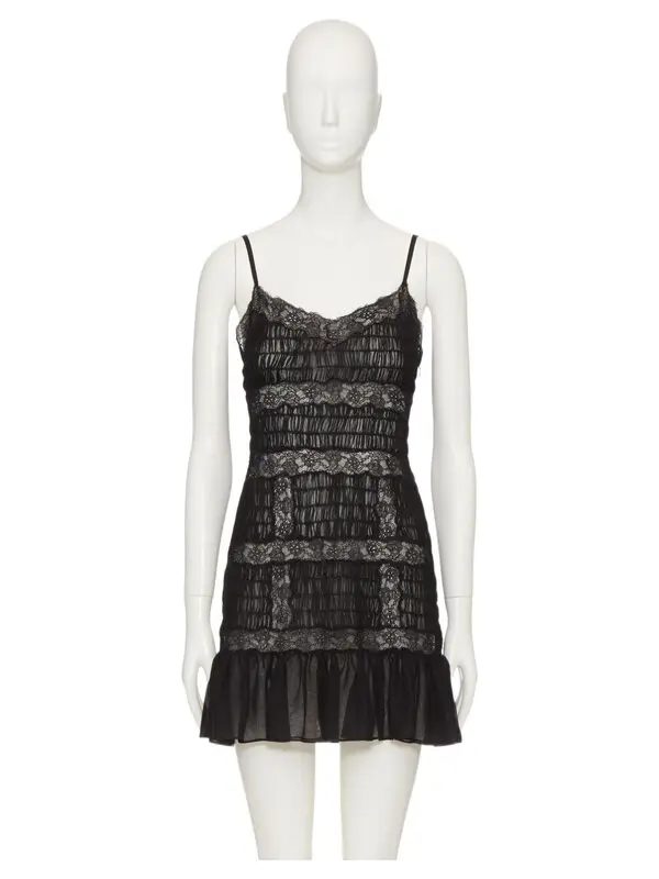 Valentino Garavani Lace Trimmed Ruffled V-neck Dress - Black