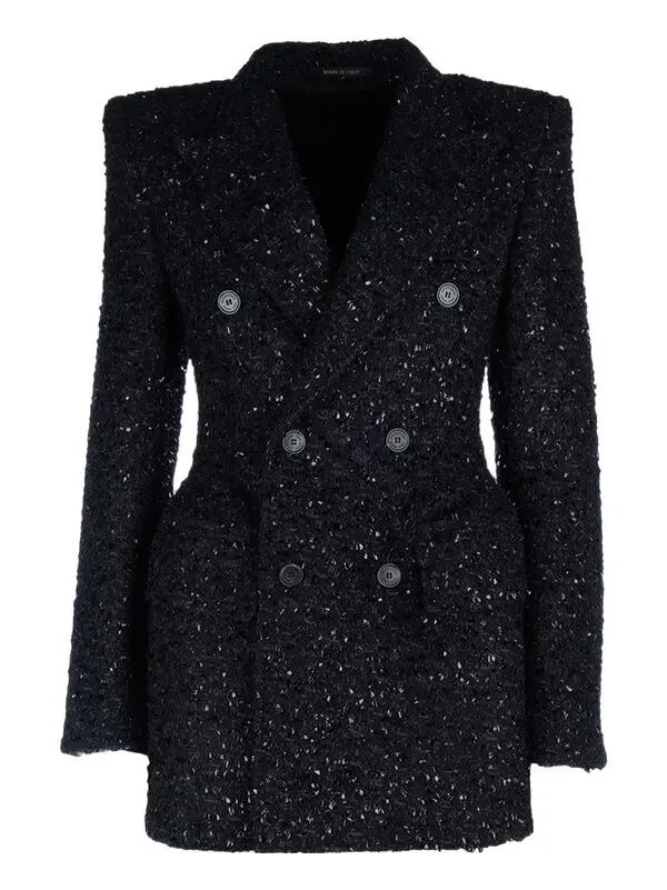 Balenciaga Textured Tweed Double-breasted Jacket - Black