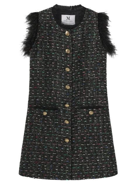 Marissa Chiara Sleeveless Feather Trim Button-up Maxi Dress - Black