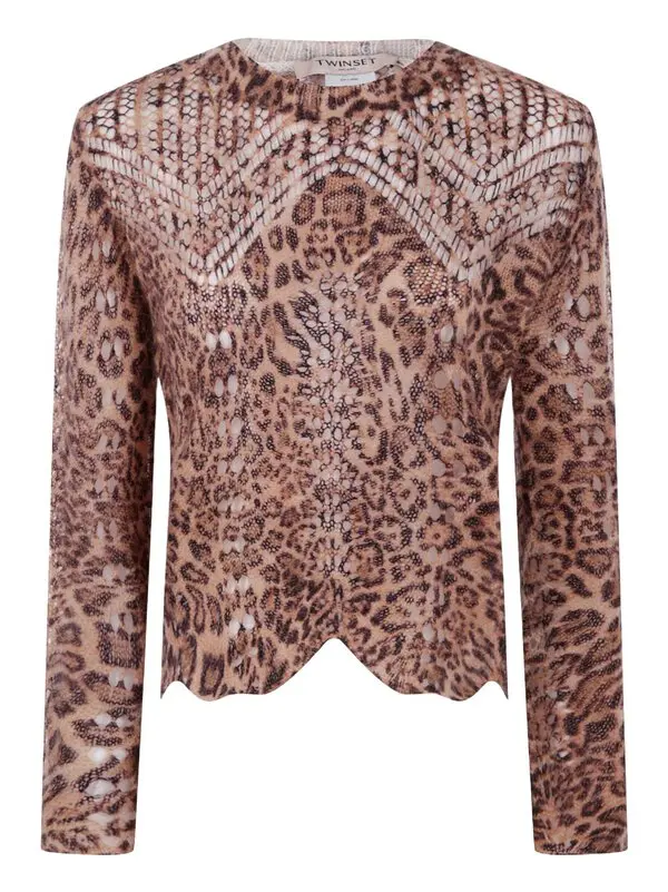 TWINSET Animalier Print Lace-insert Sweater - Multicolor