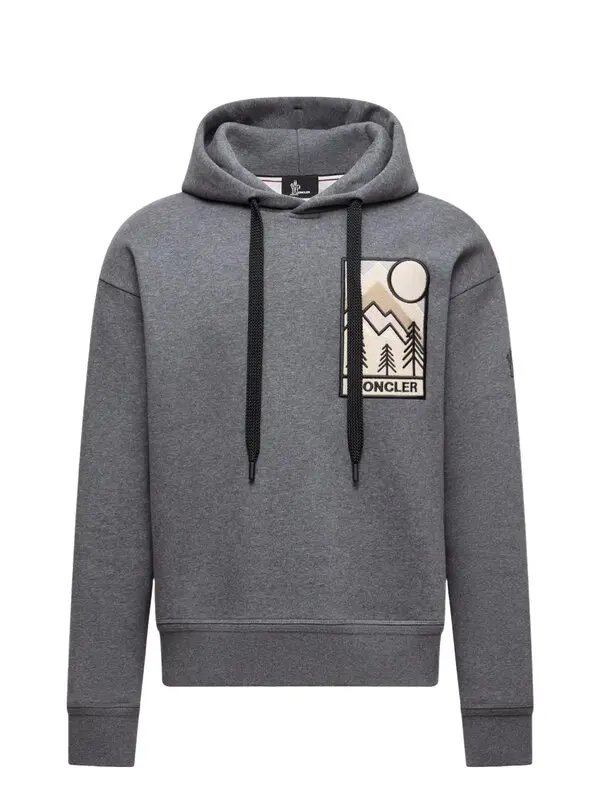 Moncler Mountain Logo Drawstring Hoodie - Dark Gray