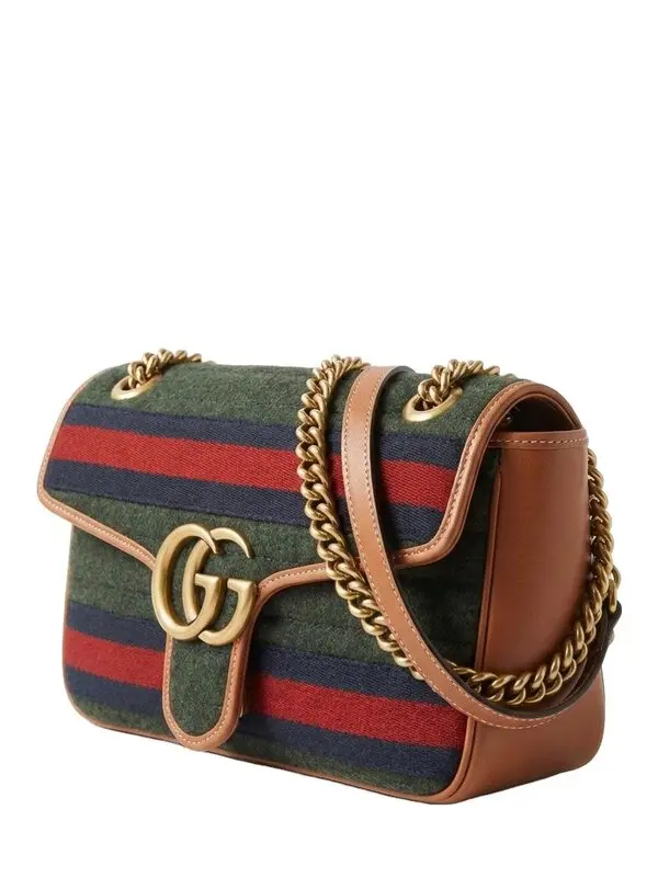 Gucci Gg Marmont Striped Shoulder Bag - Black