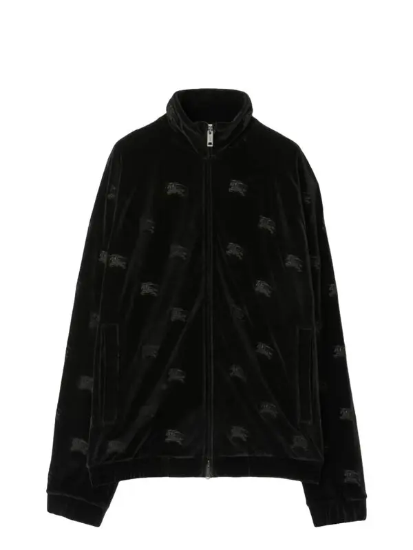 Burberry Ekd Velvet-finished High-neck Zipped Sweatshirt - Black