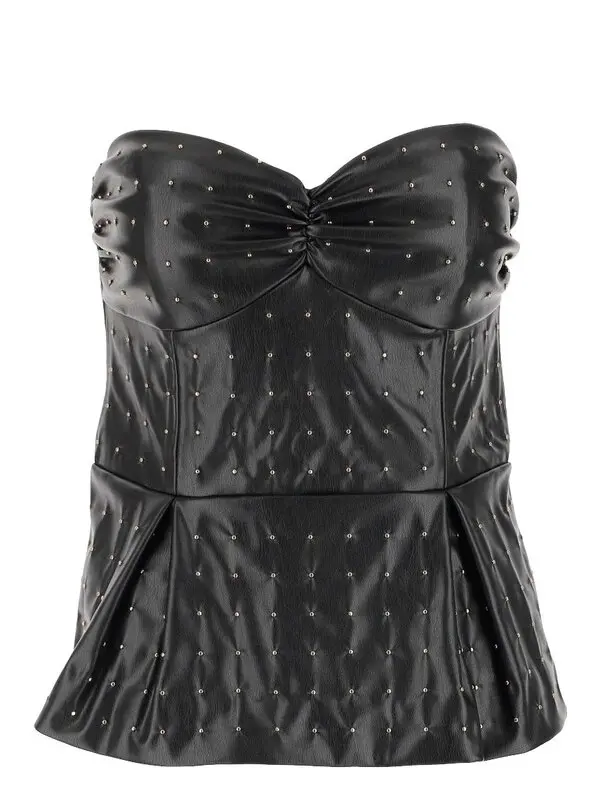 ROTATE BY BIRGER CHRISTENSEN Logo Embellished Strapless Top - Black