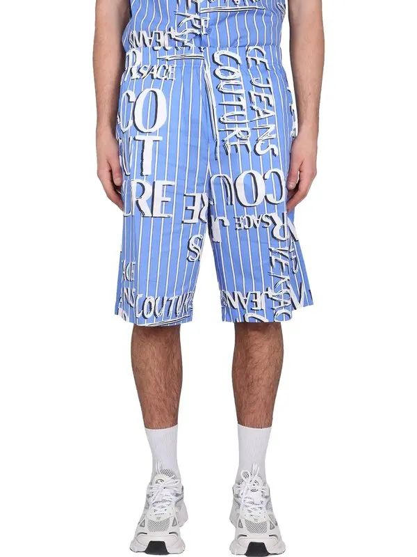 Versace Logo Printed Bermuda Shorts - Blue