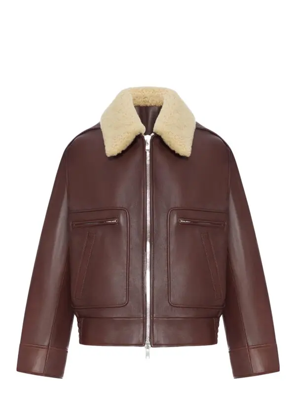 Bottega Veneta Leather Zip-up Jacket With Shearling Collar - Brown