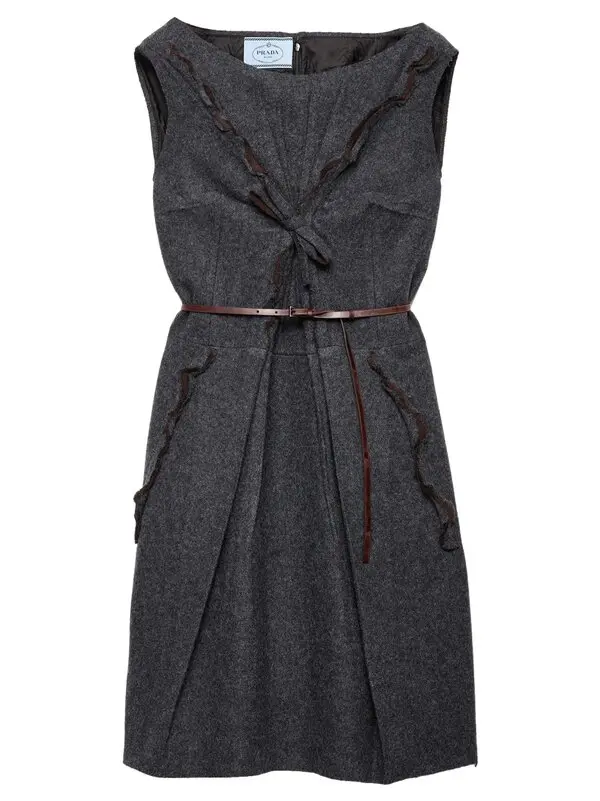 Prada Sleeveless Belted Dress With Boatneck And Raw Tailoring Details - Color