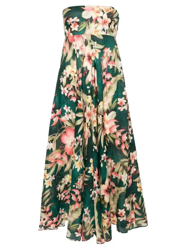 Zimmermann Strapless Floral Print Midi Dress - Green