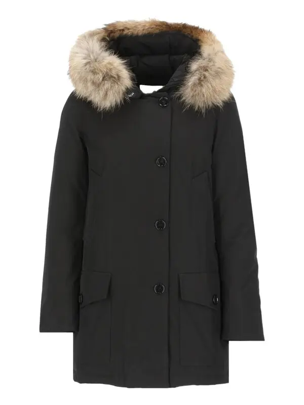 Woolrich Hooded Down Parka With Fur Trim - Black