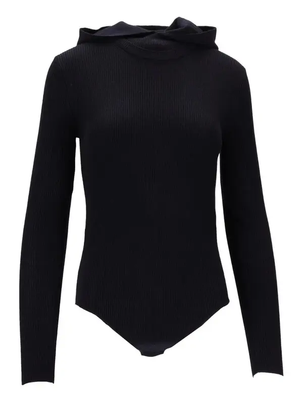 P.a.r.o.s.h Hooded Ribbed Long-sleeve Bodysuit - Black