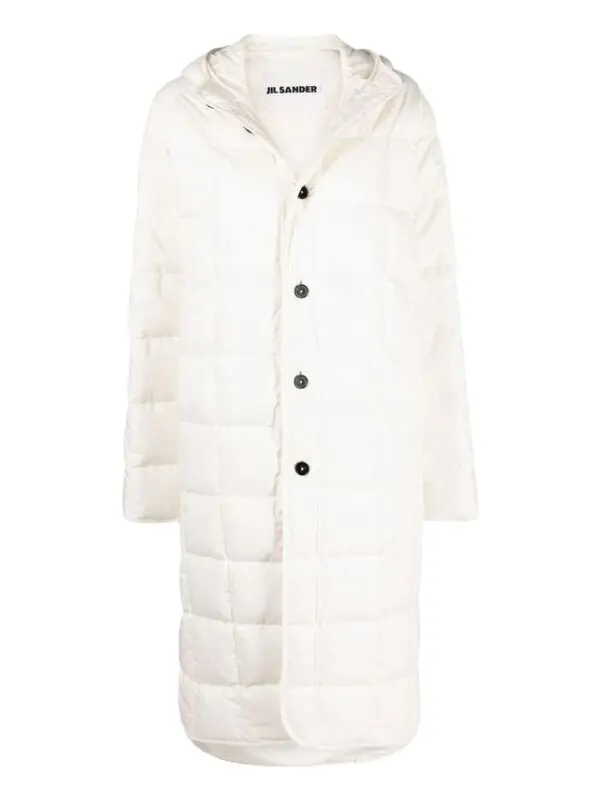 JIL SANDER Quilted Hooded Down Coat - White