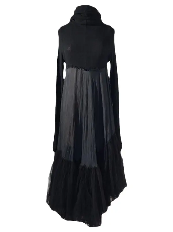 MARC LE BIHAN Long-sleeve High-collar Dress With Fluffy Hem - Black