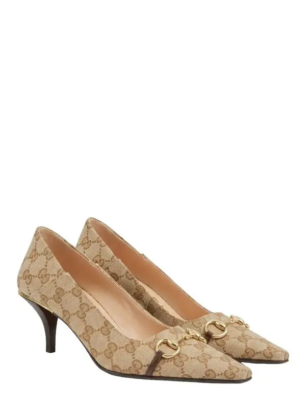 Gucci Vittoria Gg Canvas Pumps - Sand And Dark Brown