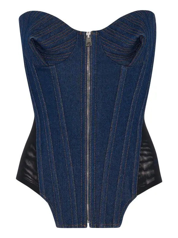 JEAN PAUL GAULTIER Topstitched Zip Corset Top - Blue