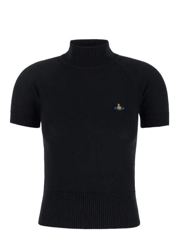 VIVIENNE WESTWOOD Orb Embroidered High Neck Knit Top - Black