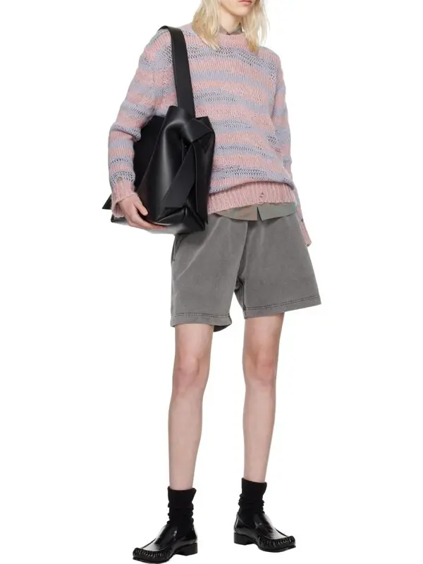 Acne Studios Long Sleeve Striped Distressed Knit Sweater - Pink